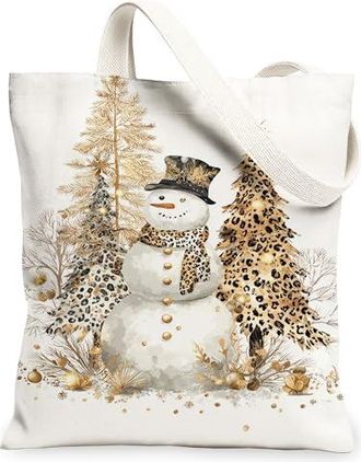 Generic Sacs fourre-tout en toile motif l&eacute;opard arbre de neige, sacs r&eacute;utilisables l&eacute;gers et lavables en toile, blanc, 13x15 Inch