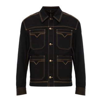 Versace Homme, Vestes, Noir, Taille: XL Veste en jean avec surpiq&ucirc;res contrastantes