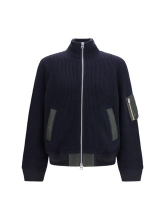 sacai Mens Ribbed Sweater Navy-Dark Khaki Wool Jacket Navy/dark