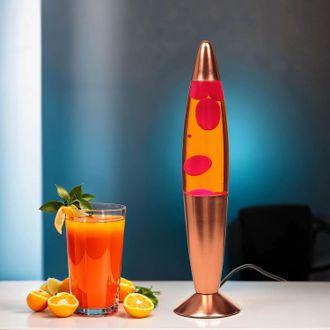 Licht-Erlebnisse Lavalampe Aluminium Glas in Kupfer Orange Pink Partykeller 36 cm hoch G9 inklusive Leuchtmittel stimmungsvolle Tischlampe Retro TIMMY