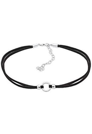 Elli Collier Femme Cercle Découpez Tendance avec Bande Textile en Argent Sterling 925