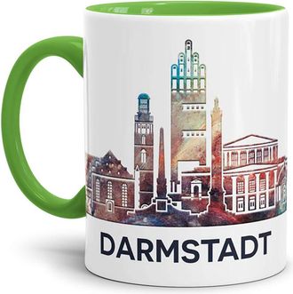 Tassendruck Darmstadt-Tasse Skyline - Kaffeetasse/Silhouette/Souvenir/Städte-Tasse/Cup/Mug/Becher - Innen & Henkel Hellgrün