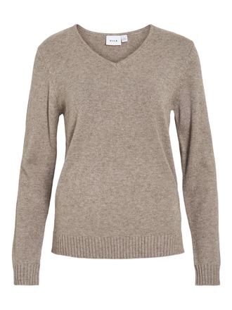 Vila Damen VIRIL V-Neck L/S Knit TOP - NOOS 14042769, Falcon/Melange, S