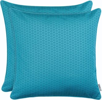 Brandsseller 2er Set Outdoor Kissen 45 x 45 cm - Wetterfeste Zierkissen mit Paspel in Wabenstruktur - Wasserabweisende Gartenkissen & Dekokissen für draußen - Sofa