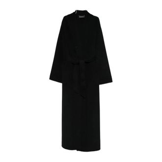 Emporio Armani Femme, Manteaux, Noir, Taille: 38 FR Long Wool Blend Robe Coat