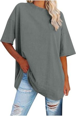 Generic T-shirts pour femme - T-shirt surdimensionn&eacute; - Chemisier d&eacute;t&eacute; - Manches courtes - D&eacute;contract&eacute; - Col rond - Pull uni - T-shirt ample - Haut basique - T