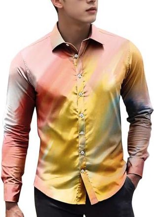 Generic Chemise &agrave; manches longues pour homme - Chemise boutonn&eacute;e multicolore - Grande taille - Chemise daffaires infroissable - Chemisier de bureau - Col &agrave; re