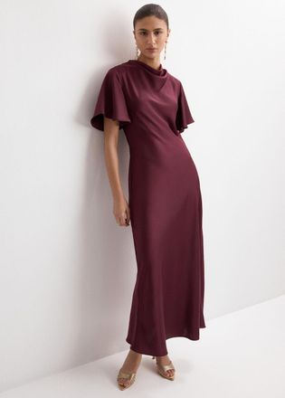 Mango Satiniertes Kleid mit drapiertem Ausschnitt granatrot - Damen - XS - MANGO