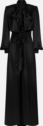 Dolce & Gabbana Langes Kleid Aus Seidensatin Mit Schlitz Vorne - Frau Kleider Schwarz 40