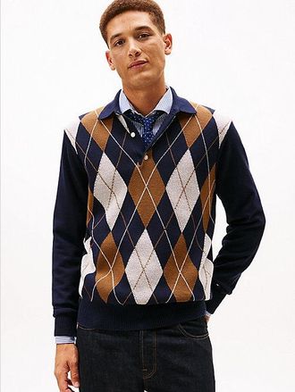 Tommy Hilfiger Pull &agrave; motif Argyle et col rugby