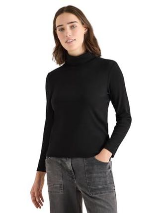 Cecil 3228443 T-Shirt &agrave; Manches Longues avec Structure c&ocirc;tel&eacute;e, Noir, S Femme