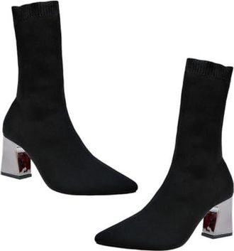 Minkissy Courtes &agrave; Talon &Eacute;pais pour Femme Chaussettes &Eacute;lastique Bottines Automne Hiver Confortables et R&eacute;sistantes Chaussures &agrave; Talons Hauts Mode Adapt&eacute;es pour
