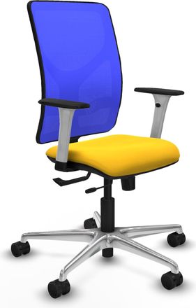 Piqueras y Crespo B&uuml;rostuhl mit wei&szlig;en und schwarzen Armlehnen, h&ouml;henverstellbare Lendenwirbelst&uuml;tze, ausgestattet mit Syncro/Traslack und Schneideschaum, Blau/Gelb