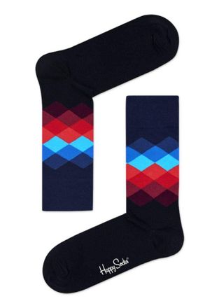 Happy Socks Damen Faded Diamond, (Multi Dunkel Blau 069), One Size (Herstellergr&ouml;&szlig;e: 36-40)
