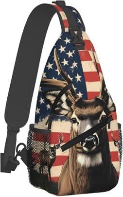Generic Antivol Sacoche Homme Bandouliere camouflage drapeau am&eacute;ricain pour la chasse au cerf Sacs Poitrine Multifonction Crossbody Bag pour &eacute;cole Camping Hom