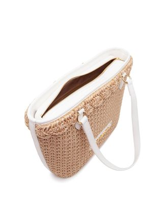 Moschino Womens Logo Tag Rafia Tote Bag Beige >