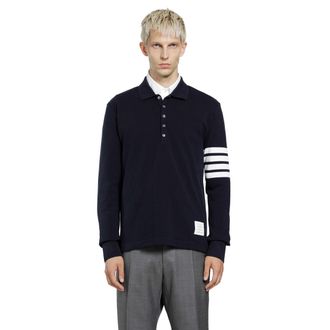Thom Browne Cotton Piqu&eacute; 4-Bar Long Sleeve Polo
