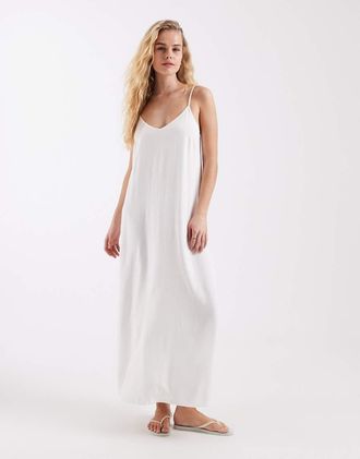 Vero Moda Robe caraco longue en aspect lin - Blanc