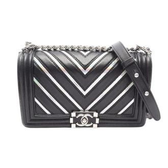 Chanel Sac bandouli&egrave;re Boy Chevron V Stitch en cuir dagneau Pre-owned - Femme - Pre-owned - Noir - Taille: ONE Size