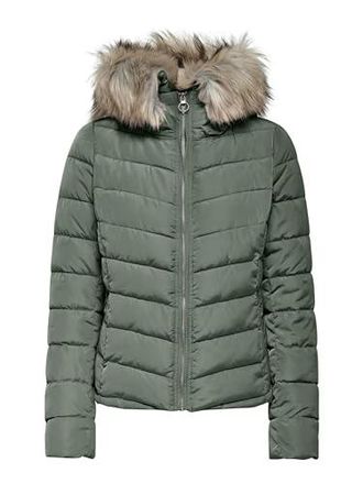 Only ONLELLAN Quilted Hood Jacket Life CC OTW, Sea Spray/Detail:Nature Fur, XL Femme