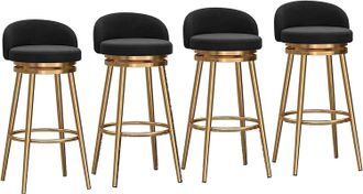 Generic 4Er-Set Drehbare Barhocker Aus Samt, Schwarze Kücheninsel-Hocker In Tresenhöhe mit Rückenlehne Und Goldener Fußstütze, Drehbare Hohe Stühle