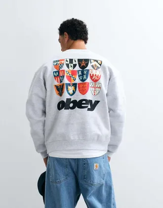 Obey sweat-shirt col rond &eacute;pais &agrave; motif graphique au dos gris