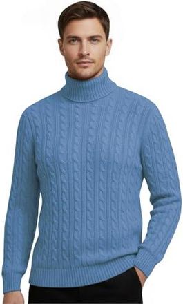 Janisramone Pull &agrave; col roul&eacute; pour homme, pull dhiver &agrave; manches longues en tricot torsad&eacute; pour homme, pull d&eacute;contract&eacute; &agrave; col roul&eacute;, denim, XL