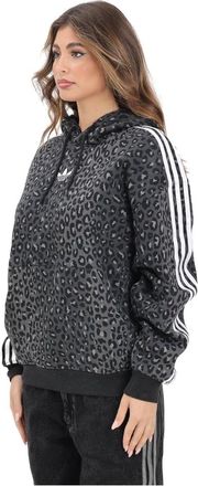 adidas Femme, Sweatshirts et sweats &agrave; capuche, Noir, Taille: 44 FR Leo All Over Print Loose Sweat &agrave; capuche