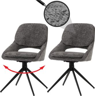 Mendler 2er-Set Esszimmerstuhl HWC-N73, Küchenstuhl, drehbar Auto-Return, Stoff/Textil Chenille (490g/m²) Öko-Tex - dunkelgrau