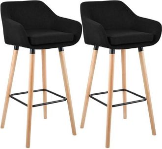 Clp Lot de 2 tabourets de Bar rembourrés avec Dossier Grant, chaises de Bar en Tissu, piétement en Bois, capacité de Charge jusquà 150 kg, Couleur:Noir