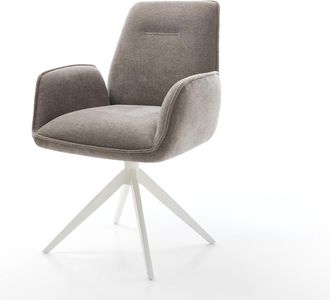 DELIFE Drehstuhl Zoa-Flex Strukturstoff Soft Taupe Kreuzgestell breit Wei&szlig; 360&deg; drehbar Wippfunktion Taschenfederkern, Esszimmerst&uuml;hle