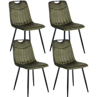 Beliani Esszimmerst&uuml;hle 4er Set Dunkelgr&uuml;n Samtstoff mit Schwarzen Beinen Ohne Armlehnen Modern Gesteppt Polsterst&uuml;hle Esszimmer