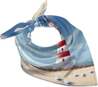 Generic Lighthouse Écharpe carrée en soie légère et mouette pour la plage et la mer, multicolore, 46x46cm