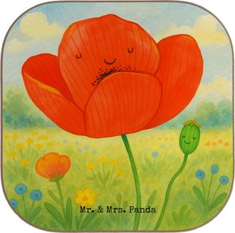 Mr. & Mrs. Panda Coaster Blume Mohnblume Design - Geschenk, Tassenuntersetzer, bieruntersetzer, Holzuntersetzer, Motivation, Glaube, Religion, Mohn, gl&auml;seruntersetzer,