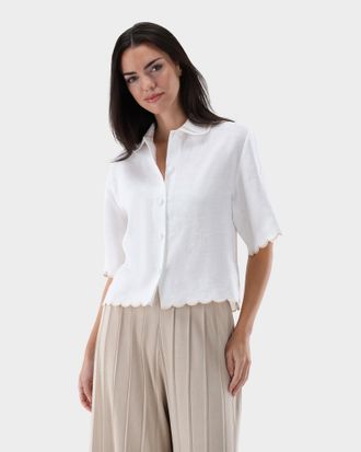van Laack Kurzarm Hemdbluse aus Leinen mit H&auml;kelkragen