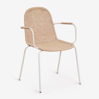 Sklum Pack mit 2 stapelbaren Esszimmerst&uuml;hlen mit Armlehnen aus synthetischem Rattan Reiven Beige Tapioca