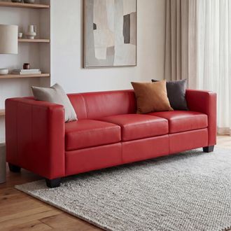Mendler 3er Sofa Couch Loungesofa Lille - Kunstleder, rot