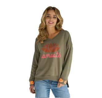 Miss Goodlife Sweatshirt V-Neck Namast&eacute; Strass MG12980 - olive