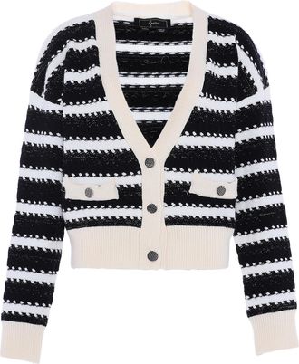 Faina Strickcardigan Damen wollwei&szlig; schwarz