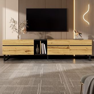 Generic QXJVA TV-Schrank Holzfarbe 180 cm Lowboard f&uuml;r Fernseher bis 80 Zoll mit Klappfach & T&uuml;ren TV-Board Modernes Design Sideboard Phonoschrank Viel Staura