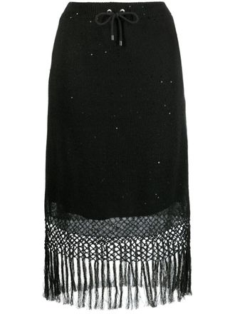 Brunello Cucinelli jupe mi-longue à franges - Gris