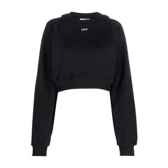 Off-white Femme, Sweatshirts et sweats &agrave; capuche, Noir, Taille: 38 FR SweaT-shirt Court en Coton avec Imprim&eacute; Logo