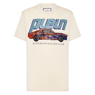 Philipp Plein Jersey T-shirt Rundhals SS Cars Racing - - Tops - Herren - Beige - 3XL
