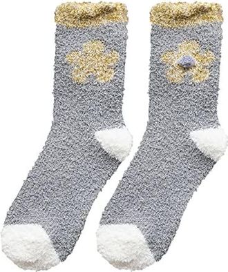 Generic Chaussons dhiver pour femme - Motif léopard - Antidérapants - Polaire thermique - Doux et confortable - Intérieur épais, gris, Taille unique