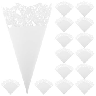 NUOBESTY 20 St&uuml;ck Wei&szlig;e Schmetterlings Papierkegel Konfetti Kegelhalter f&uuml;r Hochzeitsfeier Blumenstrau&szlig;zubeh&ouml;r Bl&uuml;tenblatt T&uuml;ten aus Bastelpapier f&uuml;r Gastgesch