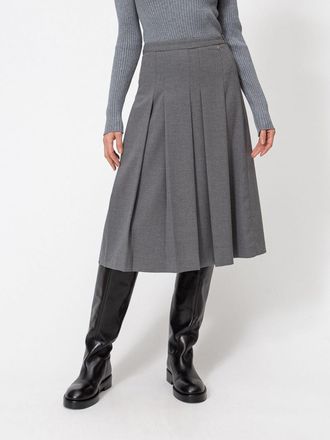 Twin-Set Jupe midi pliss&eacute;e en viscose m&eacute;lang&eacute;e &agrave; taille haute