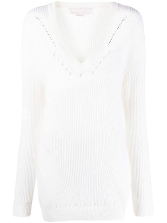 Genny pull en laine &agrave; col v - Blanc