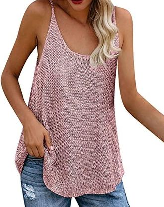 Generic Body pour femme - Col en V - Sans manches - Motif - Pull en tricot - Col rond - Camisole - Gilet en tricot douillet, Rose, XXL