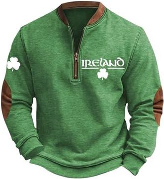 Generic DENGJIAMY Pull &agrave; manches longues et col en V pour homme Motif tr&egrave;fle irlandais, vert menthe, XXL