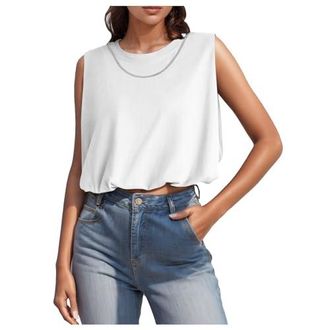 Generic Hauts courts d&eacute;t&eacute; tendance pour femmes 2025 d&eacute;contract&eacute;s et mignons &agrave; coupe ample pour sortir, sans manches, contr&ocirc;le du ventre, demi-chemises printem